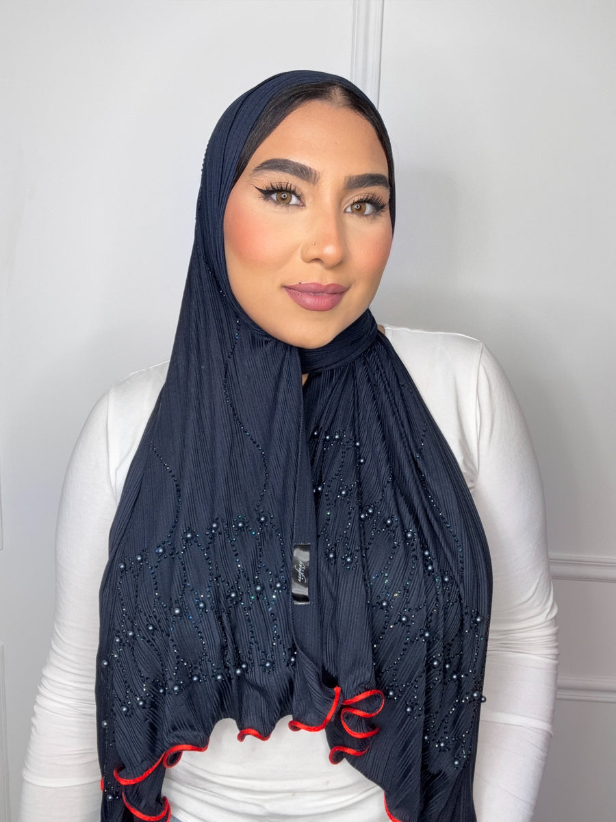 Hijab Pearly Bleu Prestige ligne rouge – ESSFAAYHIJAB