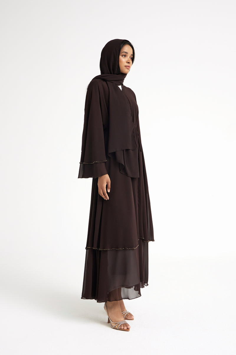 ABAYA DUBAI 2 LAYERS PERLÉE BEIGE – ESSFAAYHIJAB
